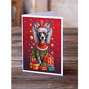 Caroline's Treasures DAC3103GCA7P Chinese Crested Holiday Christmas Greeting Cards Pack of 8 Blank Cards with Envelopes Whimsical A7 Size 5x7 Blank Note Cards