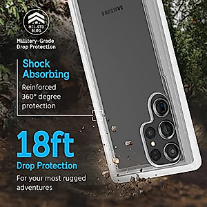 Pelican Voyager - Samsung Galaxy S23 Ultra Case [6.8"] [18Ft MIL-STD Drop Protection] [Wireless Charging] Phone Case for Samsung Galaxy S23 Ultra w/ Belt Clip Holster Phone Stand - Anti Yellow - Clear