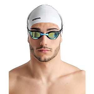 ARENA Unisex Cobra Core Swipe Anti-Fog Racing Swim Goggles for Men and Women Polycarbonate Mirror Lens, Aqua/Black