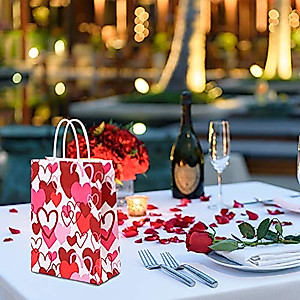 Cooraby 20 Pieces Valentines Day Paper Bags Valentine's Day Party Kraft Bags Paper Red and Pink Color Hearts Bags with Handle for Party Favors