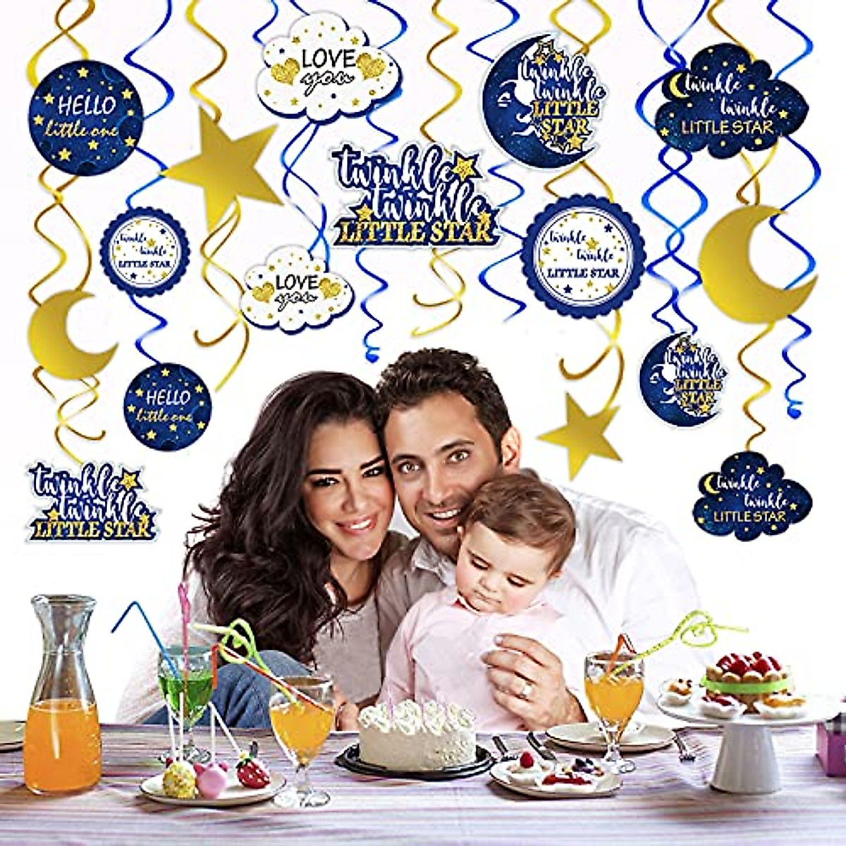 30pcs Twinkle Twinkle Little Star Baby Shower Birthday Hanging Swirls Decorations, Moon and Stars Baby Shower Birthday Party Foil Swirls Decor Supplies