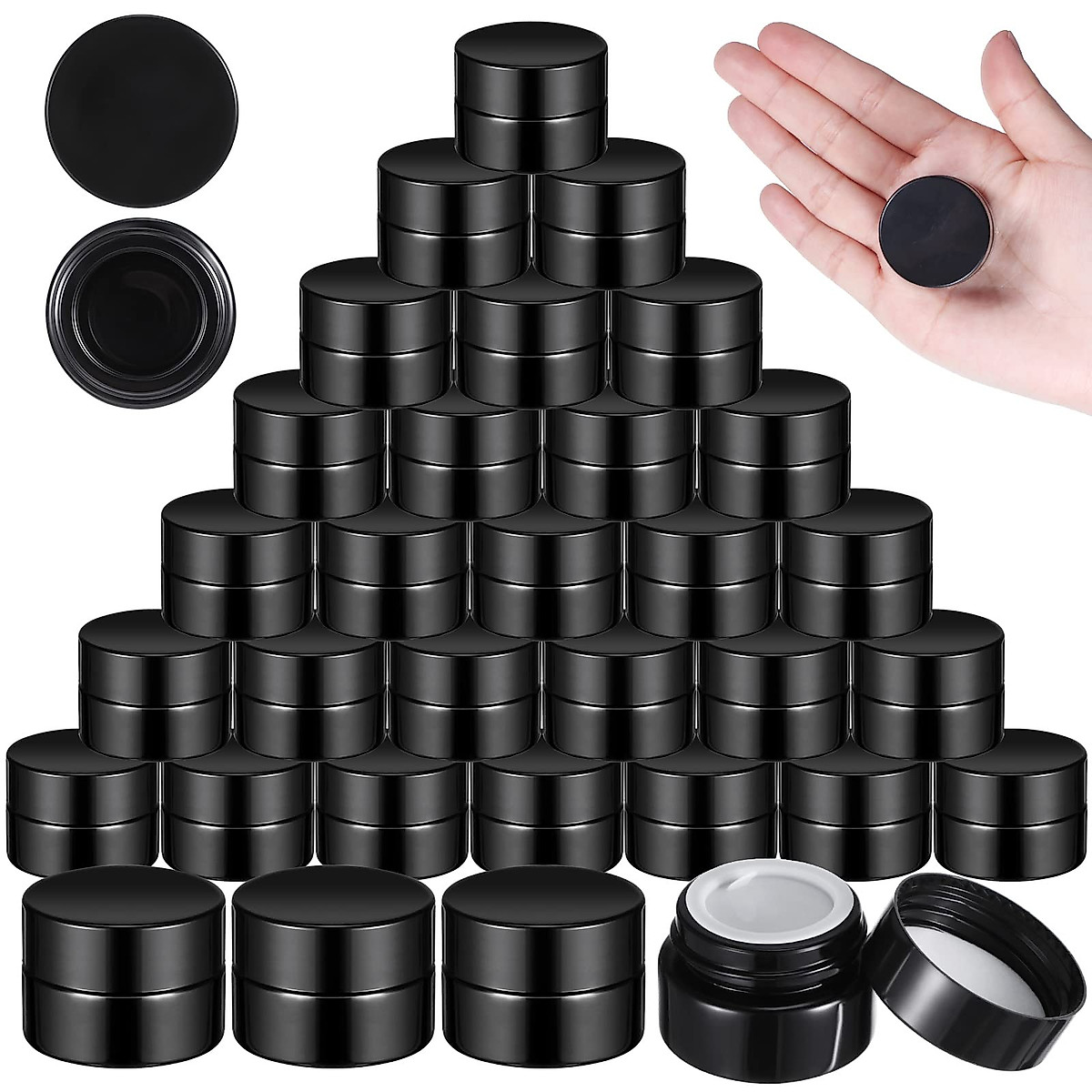 50 Pcs 5 ml Thick Glass Jars with Lid Black UV Protection Glass Bottle Cosmetic Containers Reusable 5g Jars for Lotion Lip Balm Makeup Wax Cosmetics Powder Supplies