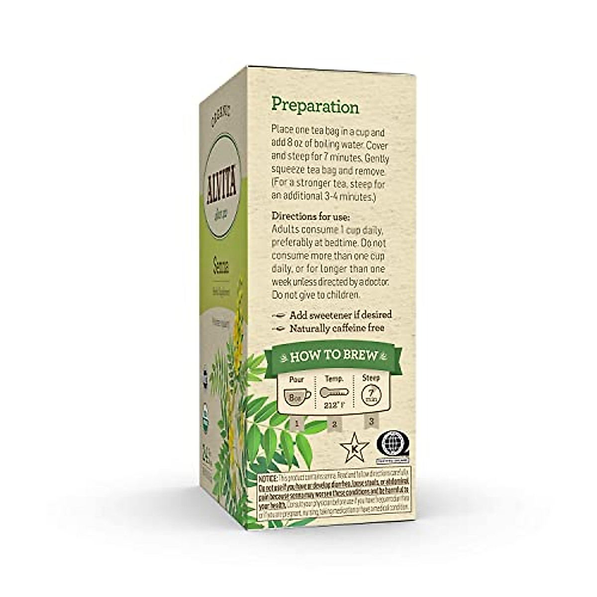 Alvita Organic Senna Herbal Tea - Made with Premium Quality Organic Senna Leaves, And A Mild Bitter Flavor, 72 Tea Bags (3 Pack)