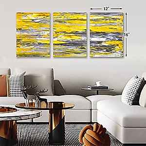 Kaupuar Canvas Wall Art Abstract,Yellow Wall Art Paintings for Bedroom Living Room Office Home Decoration Modern Canvas Artwork Wall Decor Ready to Hang 12''x16'', 3 Pieces