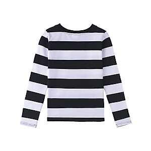 Spring&Gege Boys' Long Sleeve Striped T-Shirt Crew Neck Tees, Black and White Stripes, 9-10 Years