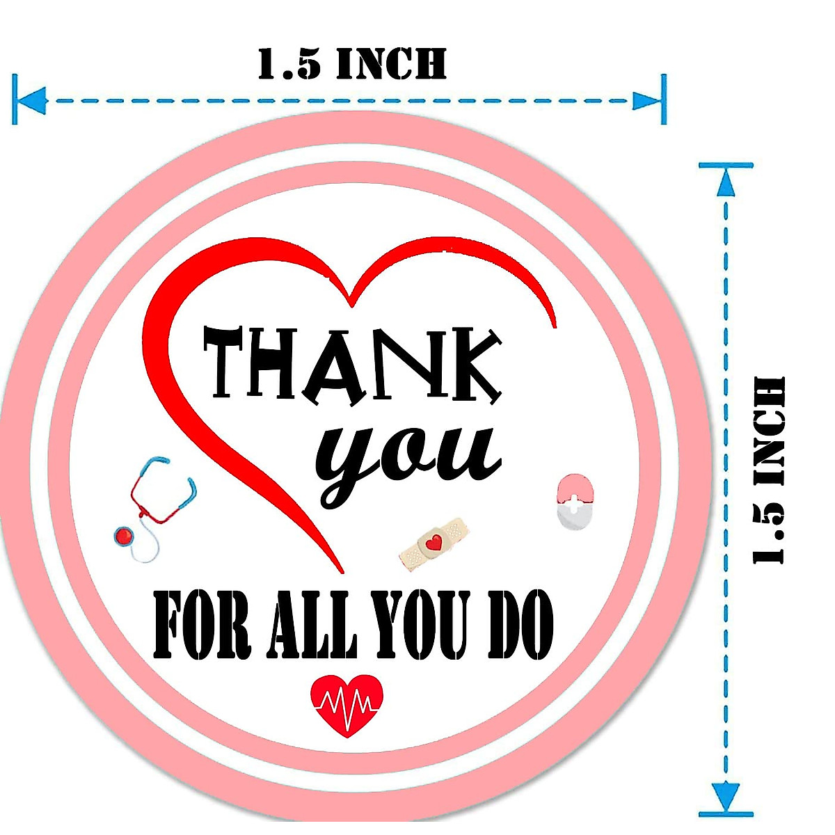 YOUOK Healthcare Workers Thank You Sticker,1.5 inch Thank You for All You Do Healthcare Workers Labels for Nurses,Doctors EMTs Essential Workers,Gift Card Set with Envelopes (500 Pcs)