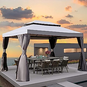 Grand Patio 10x13 Ft Patio Gazebo,Outdoor Gazebo Canopy with Mosquito Netting and Curtains,Sturdy Straight Leg Tent Soft Top Gazebo for Patios Deck Backyard