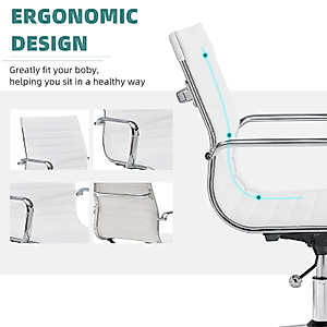 LUXMOD Office Chair White Ergonomic Desk Chair Executive Conference Room Chair Leather Modern Home Office Chair for Desk Mid-Back Office Computer Desk Swivel Chairs （1pcs）