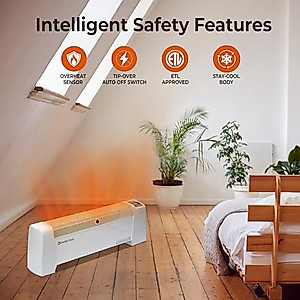 Comfort Zone Baseboard Space Heater with Digital Thermostat, Electric, Dent-Proof End Panels, Overheat Protection, Tip-Over Switch, & Stay-Cool Body, For Home, Bedroom, & Office, 1,500W, CZ650BWT