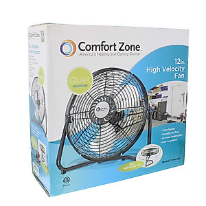 Comfort Zone CZHV12B 12-inch High-Velocity 3-Speed Floor Fan with 180-Degree Tilt, Black