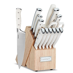 Cuisinart 15-Piece Knife Set with Block, High Carbon Stainless Steel, Forged Triple Rivet, Natural C77CTR-15P