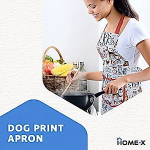 Home-X Dog-Print Apron, Cooking Apron for Women and Men, Professional Apron for Crafting, Dog Grooming, and More, One Size Fits Most