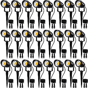 SUNVIE 24 Pack Low Voltage Landscape Lights LED 12W Landscape Lighting with connectors AC/DC 12V-24V Outdoor Spotlight IP65 Waterproof Tree Flag Lights Warm White Spotlights for Yard Garden Pathway