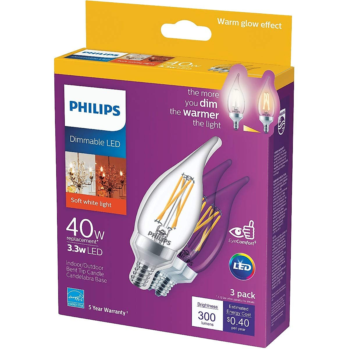 LED DIM B11 E12 SW 40W - Pack of 3