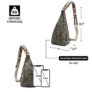 Flovey Sling Bag for Women Small PU Leather Crossbody Fanny Packs with Jacquard Wide Strap Hiking Cycling Travel Daypack