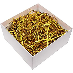 250 Grams Shiny Iridescent Film PP Hamper Shreds & Strands Shredded Crinkle Confetti for DIY Gift Wrapping & Basket Filling (Golden)