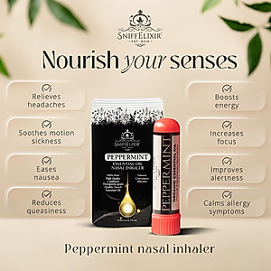 Peppermint Inhaler Nasal Stick - Aromatherapy Nasal Inhaler, Portable Nose Inhaler Stick, Non Drowsy Motion Sickness Nausea Stick with Peppermint Essential Oil for Migraine Stick, and Headache