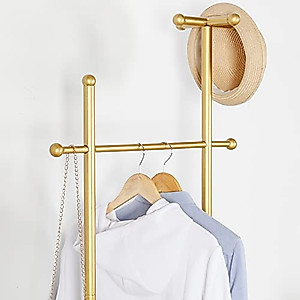 RZGY Clothing Garment Rack with Shelves and Hooks, Metal Coat Rack Stand Golden Satin Steel Finish Stable Marble Base, Clothes Hanging Rack for Entryway, Living Bedroom