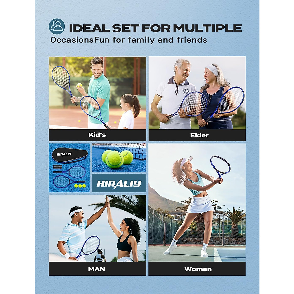 HIRALIY Adult Recreational 2 Players Tennis Rackets,27 Inch Super Lightweight Racquets for Student Training and Beginners, Racket Set Outdoor Games