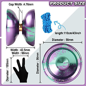 JOLESHARE Professional Unresponsive Yoyo for Pros and Responsive Yoyos for Kids Beginners, Package Includes Replaceable Responsive Bearings, yo-yo Gloves, and 5 yo-yo Cords(Purple Green)