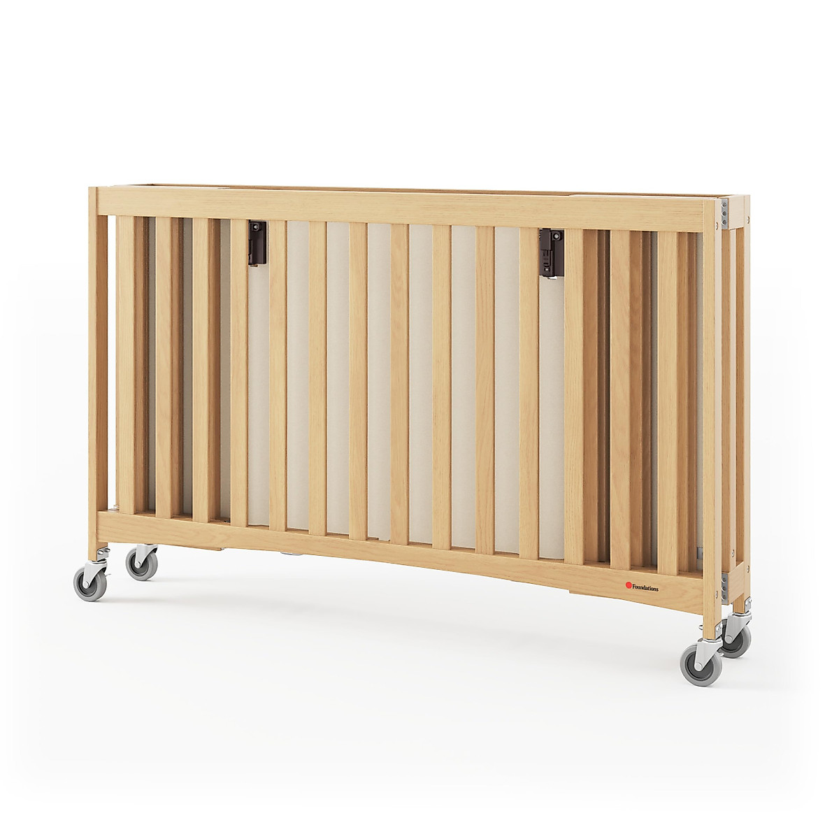 Foundations Travel Sleeper Full-Size Wooden Folding Crib, Portable Baby Crib with 3” InfaPure Foam Crib Mattress and Commercial Grade Casters, Hotel Crib (Natural)