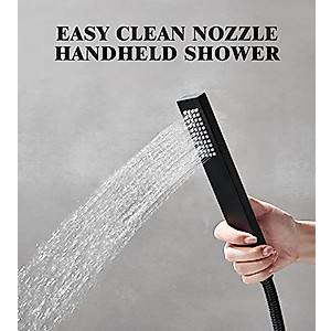 Tohlar Freestanding Bathtub Faucet Floor Mount Tub Filler Black Shower Faucets with Handheld Shower and Swivel Mixer Spout