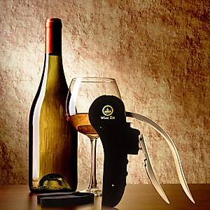 Wine Ziz Black Screw-pull Lever Corkscrew Wine Bottle Opener Set with Bonus Foil Cutter Tool and Extra Spare Corkscrew Spiral, Heavy-Duty Metal Manual Cork Screw, Best Wine Gift Kit (Silver)