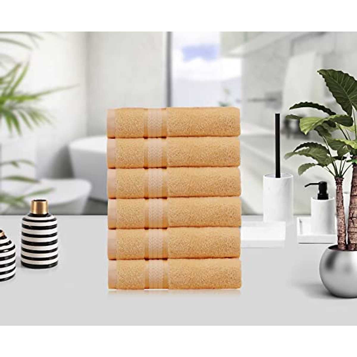 COTTON CRAFT Ultra Soft Hand Towel - Set of 6 Pure Cotton Plush Absorbent Quick Dry Easy Care Bathroom Face Towels - Everyday Luxury Hotel Spa Gym Shower Pool Beach Kitchen Travel Dorm -16x28- Yellow