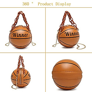 Obovoid Women's basketball bag Basketball-Shaped Crossbody Bag Handbag Girl Mini One-Shoulder PU Leather Round Handbag (Yellowish brown)