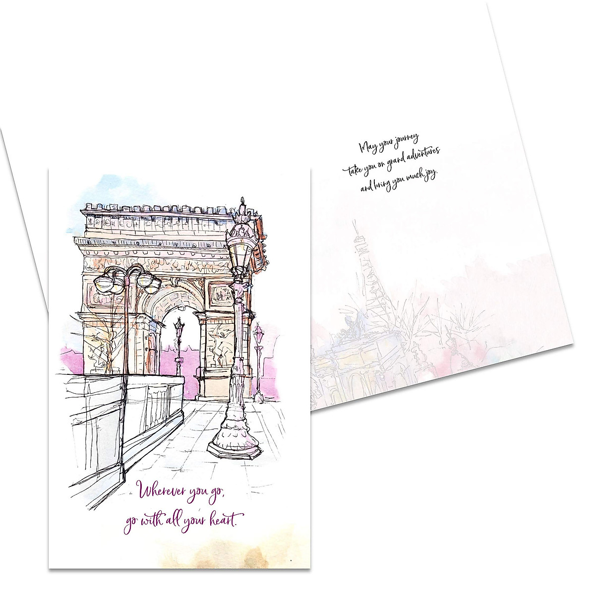 Smiling Wisdom - Wherever You Go, Go With All Your Heart Greeting Card & Paris Scarf Gift Set - Beginnings Goodbye Retirement Journey - Women Grey Peach White (Paris)