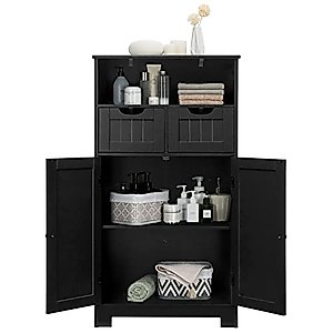 COSTWAY Bathroom Storage Cabinet, Freestanding Storage Organizer with 2 Drawers & Adjustable Shelf, Wooden Floor Cabinet for Living Room, Bedroom, Kitchen, Entryway (Black)