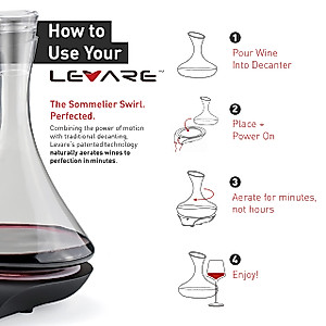 LEVARE Electric Aerator and Glass Decanter Set, Smart Swirl Aerating Base Ages Wine in Minutes, Premium Aeration for Sommeliers, Wine Enthusiasts (Piano Black)