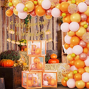 Little Pumpkin Baby Shower Balloon Boxes Decorations, Fall Orange Balloon Garland A Little Pumpkin is On The Way Banner for Autumn Thanksgiving 1st Birthday Girl Gender Reveal Welcome Party Supplies