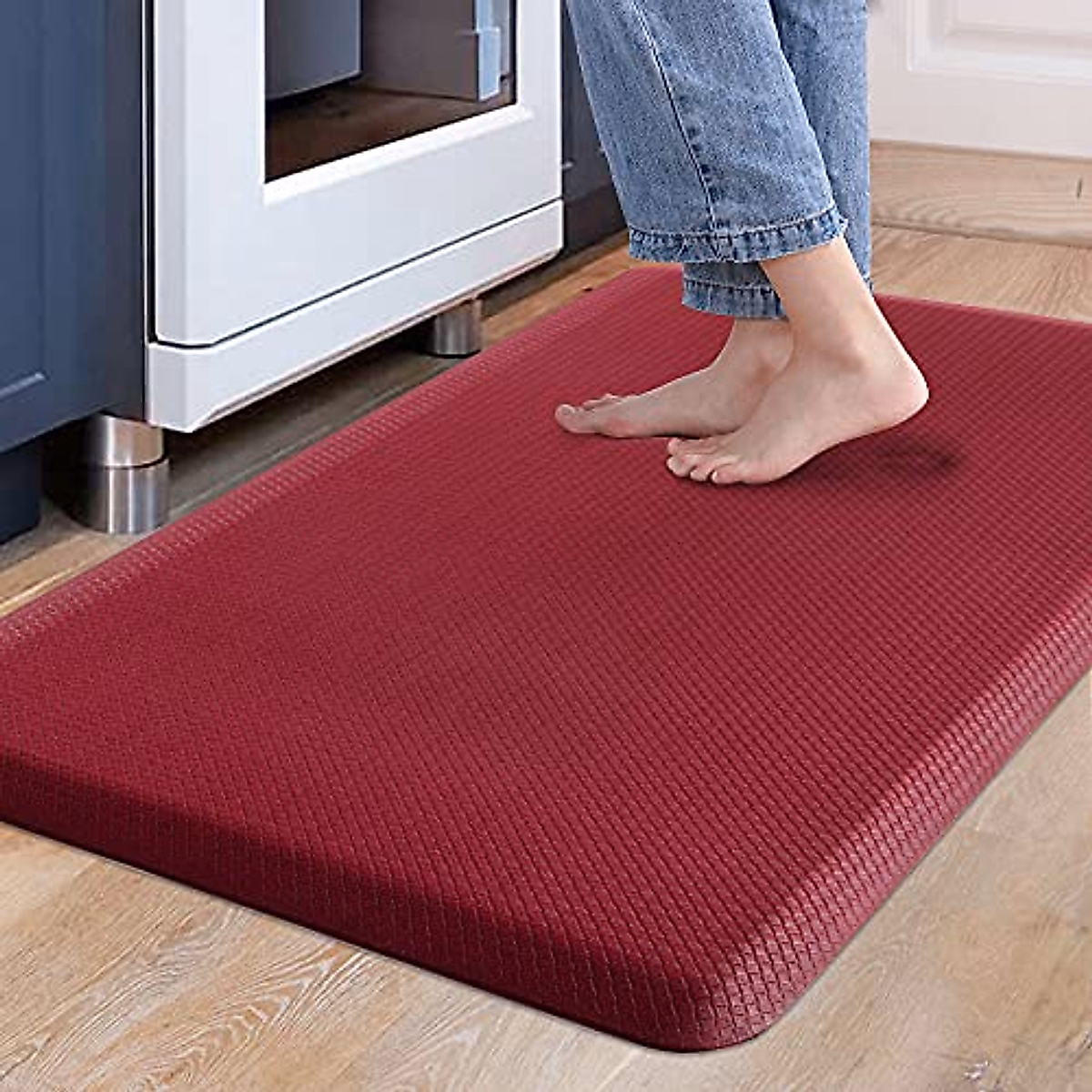 Carvapet Anti-Fatigue Floor Mat Cushioned Kitchen Comfort Mat Waterproof Non-Slip Standing Desk Mats and Rugs Heavy Duty PVC Ergonomic Foam Mat for Home Kitchen Office Laundry,Burgundy,17.3"x28"