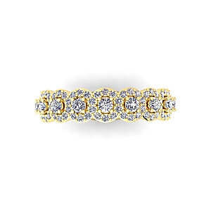 1.40 Carat ctw Diamond Eternity Ring Band Flower style - Unique Round Cut 14K or 18Karat Gold Wedding Anniversary Stackable Ladies’ Rings - Value Gift Collection for Women and Her (Yellow, gold 14k)