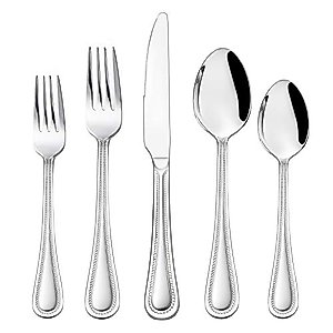 60-Piece Silverware Set, HaWare Stainless Steel Flatware Service for 12, Pearled Edge Tableware Cutlery Include Knife/Fork/Spoon, Beading Eating Utensil for Home, Mirror Polished, Dishwasher Safe