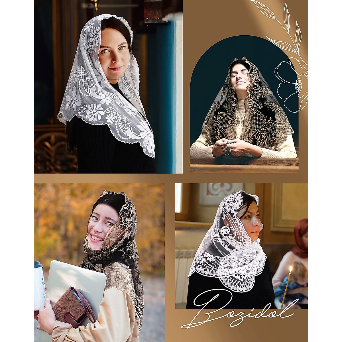 Bozidol Church Veil Lace Mantilla - Triangle Virgin Mary Head Covering Spanish Veil for Women