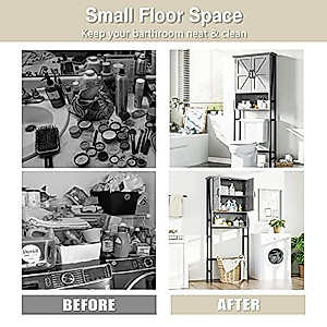 MXARLTR Over The Toilet Storage Cabinet, Over Toilet Bathroom Organizer with Barn Doors Above Toilet Storage Cabinet Rack Spacesaver Cabinet Behind Toilet Bathroom Organizer (Gray)