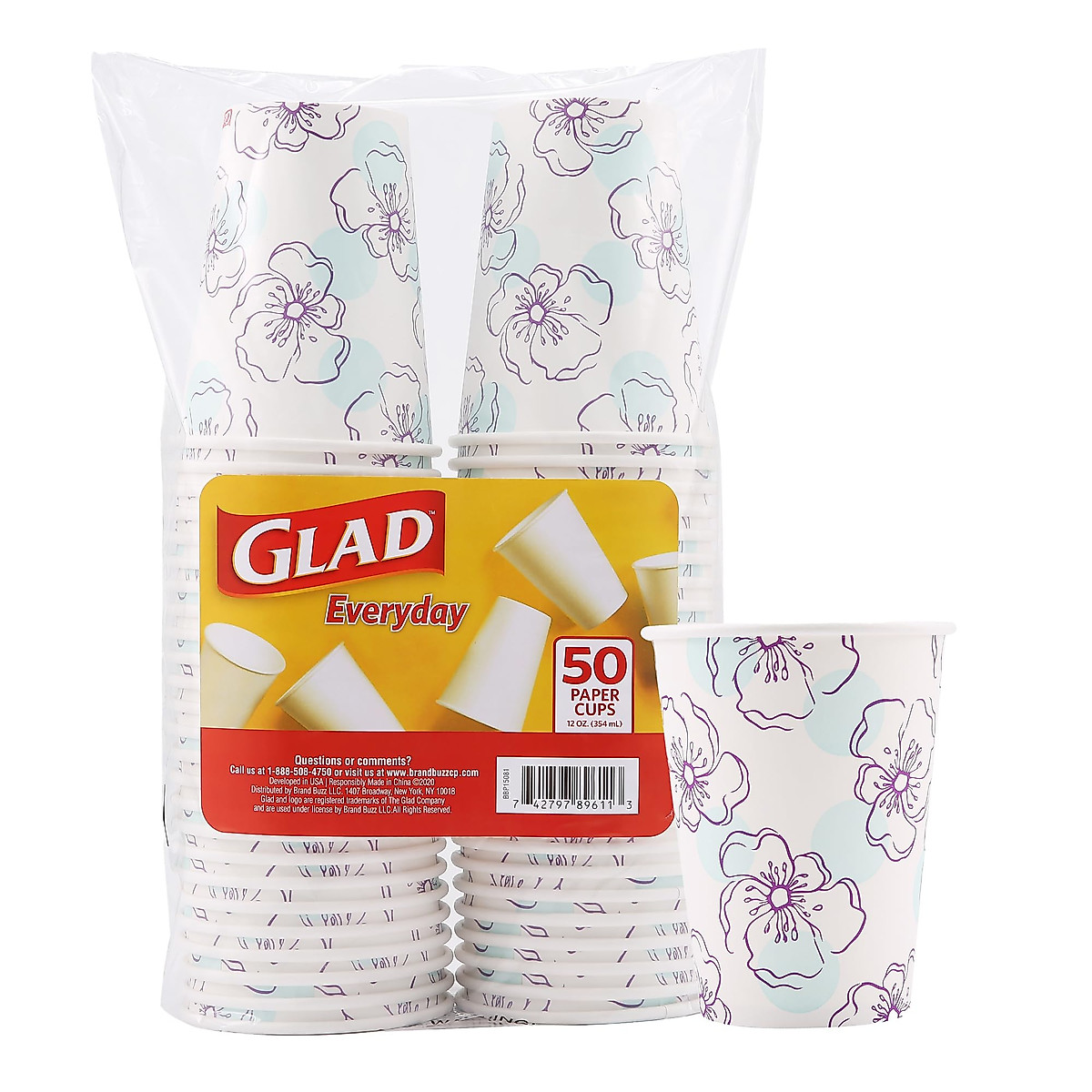 Glad Tabletop All Purpose Disposable Paper Cups with Purple Blue Flower Design for Everyday Use from, 12 Oz, 50 Count | Blue Flower Paper Cups, Floral Paper Drinking Cups