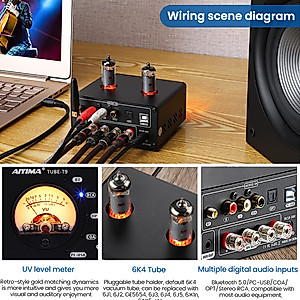 AIYIMA T9 100W*2 Bluetooth Stereo Amplifier Class D Amp 2.0/2.1 Channel Tube Power Amp with PC-USB DAC Coaxial Optical inputs &VU Meter & Bass Treble Tone Control for Home Stereo Speakers