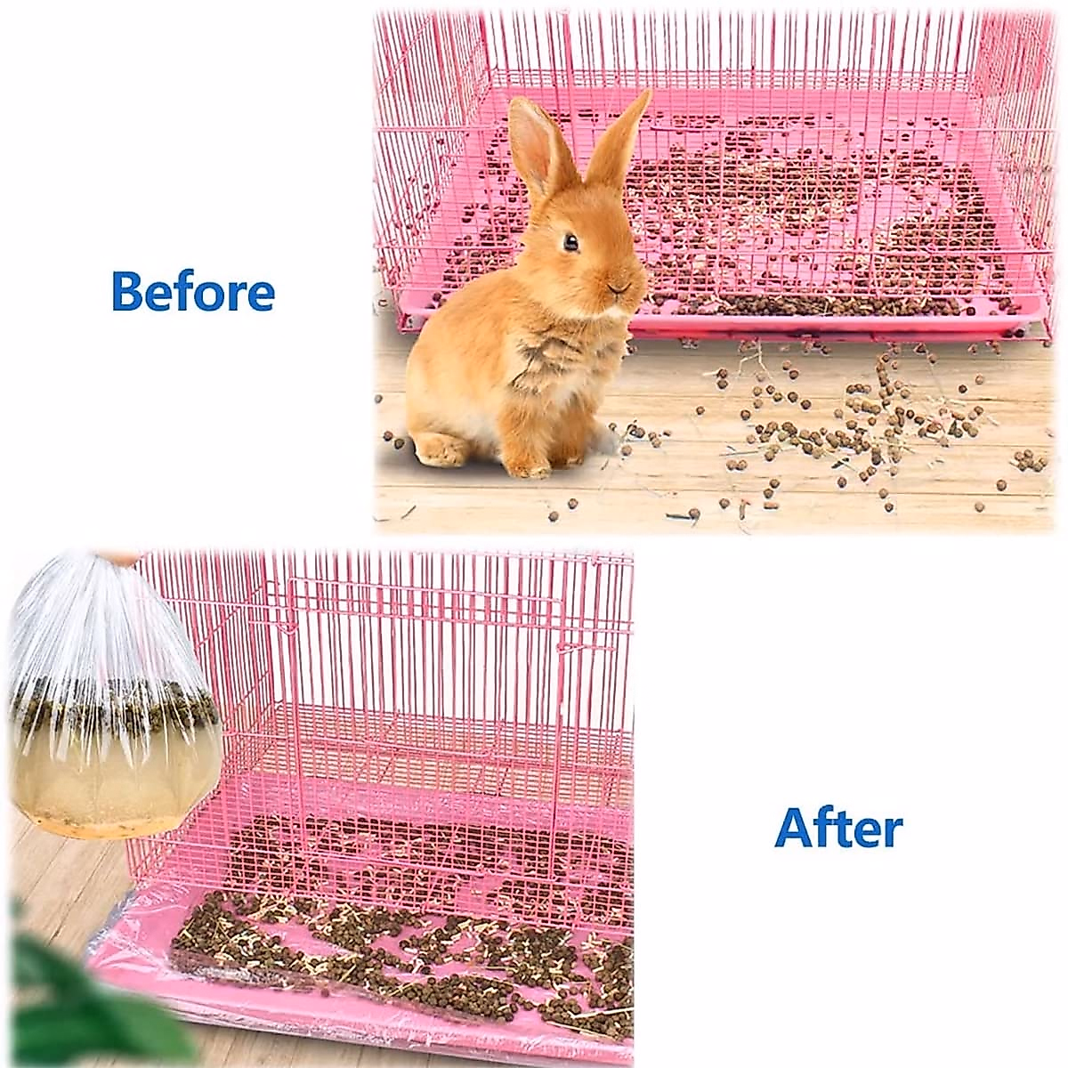 PFTIJVN 100 Pcs Disposable Rabbit Cage Liners,Guinea Pig Cage Liner Bag Leak Proof Clear Plastic Small Animals Cage Liners Bedding Litter Pan Bags for Bunny Hamster Hedgehog