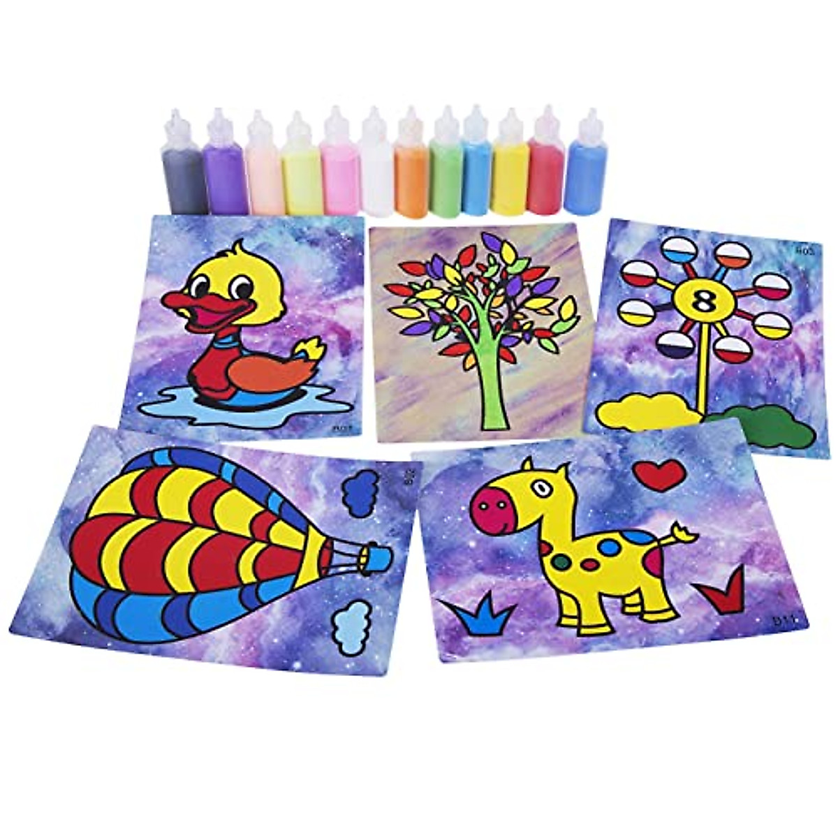 Berry President Sand Painting Cards Art Kids Coloring DIY Paper Craft Kit with 12 Bottles Colored Sand for 4 5 6 7 Year Old Children Kids (12 Bottles, Green)