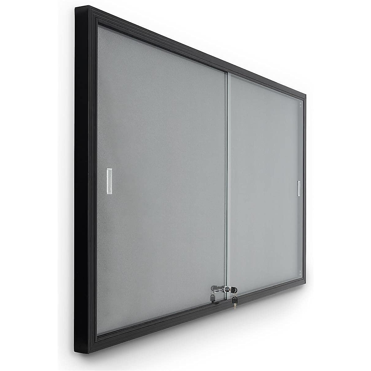 Displays2go 5' x 3' Indoor Bulletin Board, Locking Slide Doors, Gray Tackboard - Black (FBSD63BKGLG)