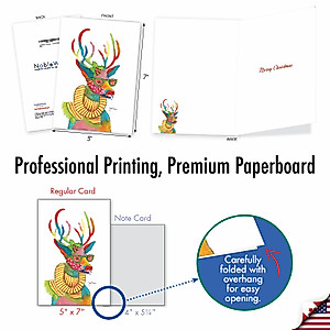 NobleWorks 12 Christmas Greeting Cards Bulk Box Set with 5 x 7 Inch Envelopes (1 Design, 12 Each) Fancy Reindeer - Scarf C6751BXSG-B12x1