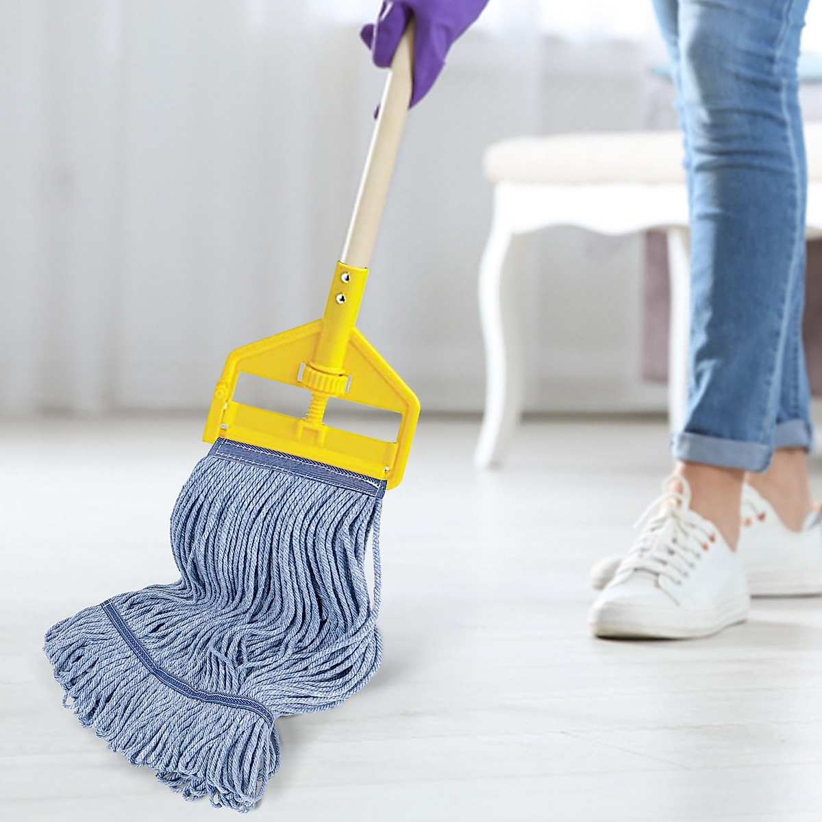 DRKLEAN 3 Pack Heavy Duty Commercial Mop Head Replacement, Wet Industrial Cotton Looped End String Cleaning Mop Head Refill,Highly Absorbent,Commercial Mop Head Replacement (Blue 3 Pack)