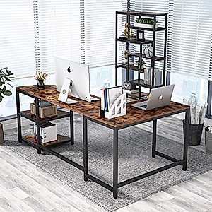 Tribesigns L-Shaped Desk with Corner Shelf, 74 inch Corner Computer Desk Study Writing Workstation with 3-Tier Reversible Storage Shelf for Home Office Use (Rustic Brown)