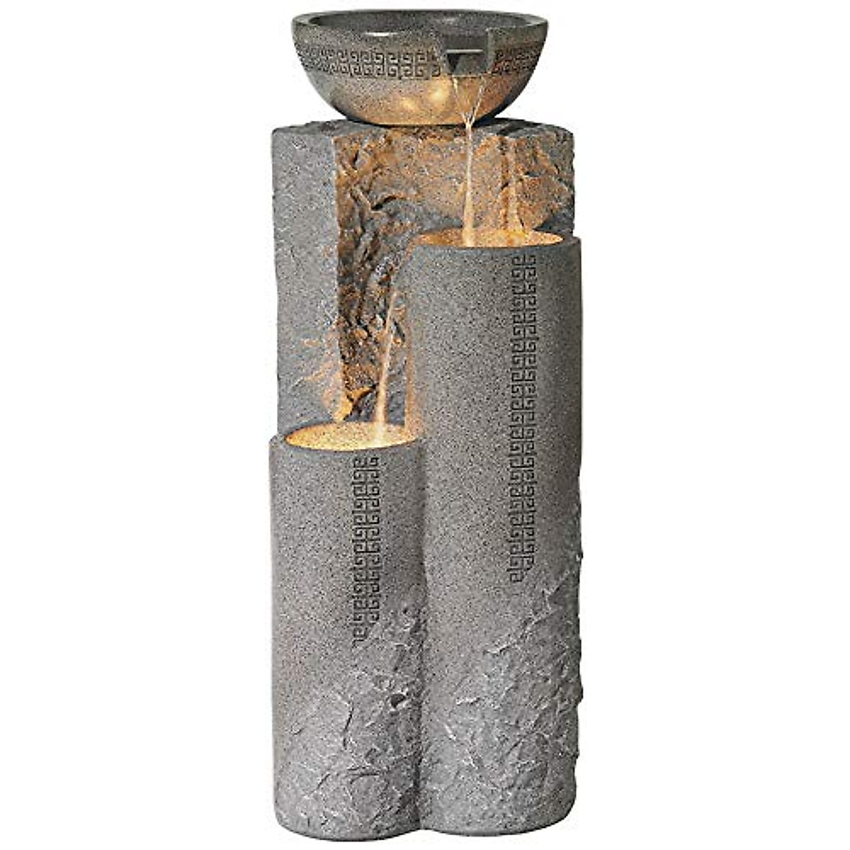 Bowl and Pillar Zen Modern Outdoor Floor Water Fountain 34 1/2" High with LED Light Cascading for Garden Patio Backyard Deck Home Lawn Porch House Relaxation Exterior Balcony - John Timberland