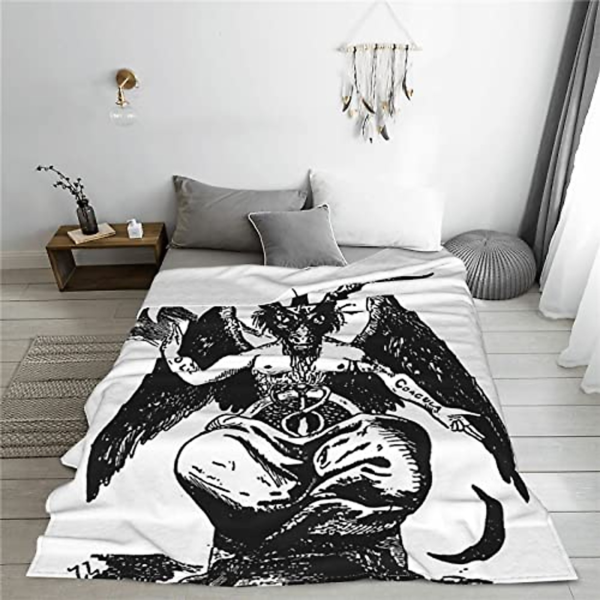 Satanic Ritual Demon Devil Wicca Wiccan Pagan Baphomet Full Fleece Throw Cloak Wearable Blanket Flannel Fluffy Comforter Quilt Nursery Bedroom Bedding King Size Plush Soft Cozy Air Conditioner Blanket