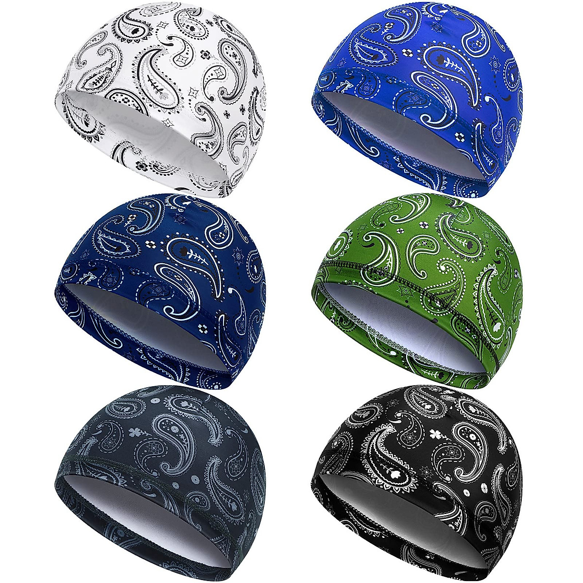 6 Pcs Men Cooling Skull Cap Helmet Liner Sweat Wicking Beanie Head Wrap Bicycle Cycling Running Hat (Lively Style) Multicoloured