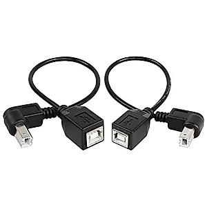 SinLoon USB 2.0 Type-B Printer Cable, (2-Pack) USB 2.0 B Female to Type-B Male (90 Degree UP + Down Right Angle) Printer Short Extension Cable for Printer, Scanner, Mobile HDD and More (UP-Down)